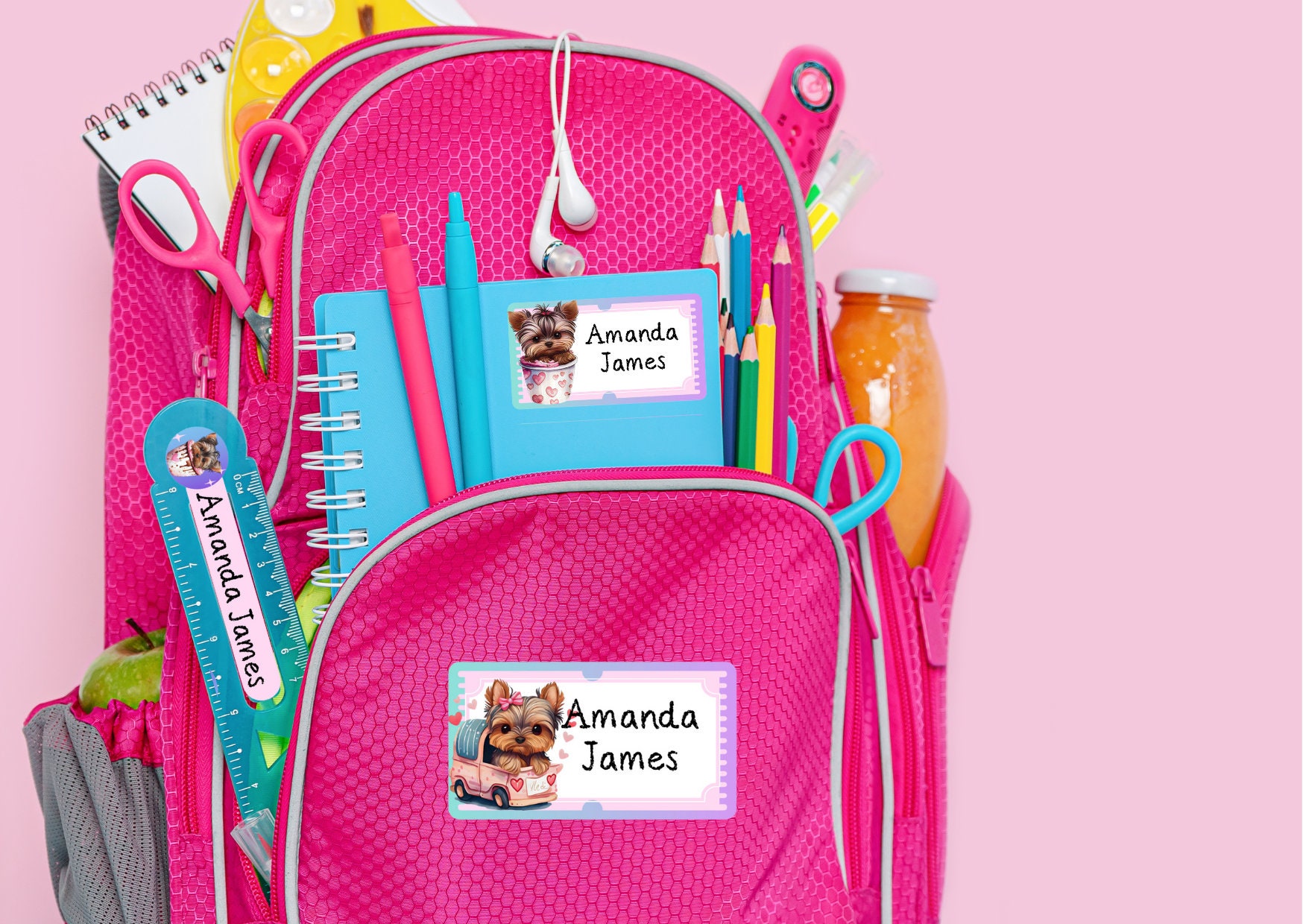 Printable Personalized School Labels for Girls With Cute Yorkshire ...