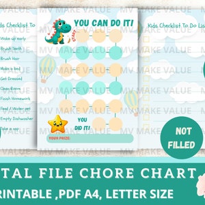 Dinosaur Chore Chart for Kids Fun Reward Tracker Daily Routine ...