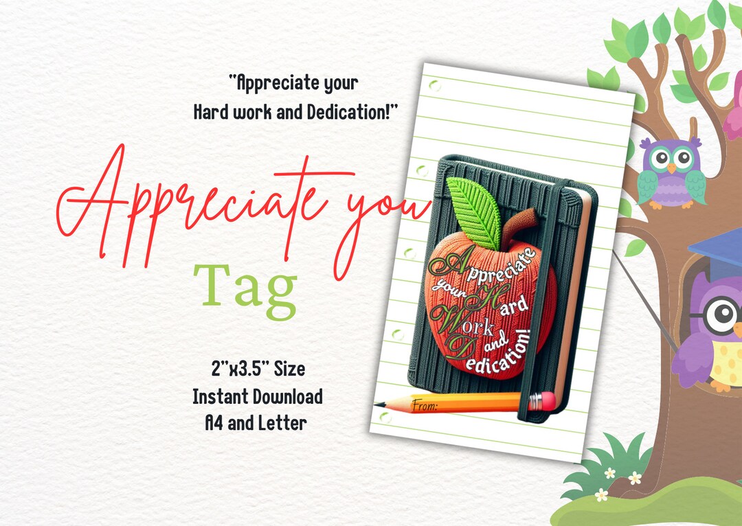 Teacher Appreciation Gift Tag Printable: Apple Notebook Design (digital ...