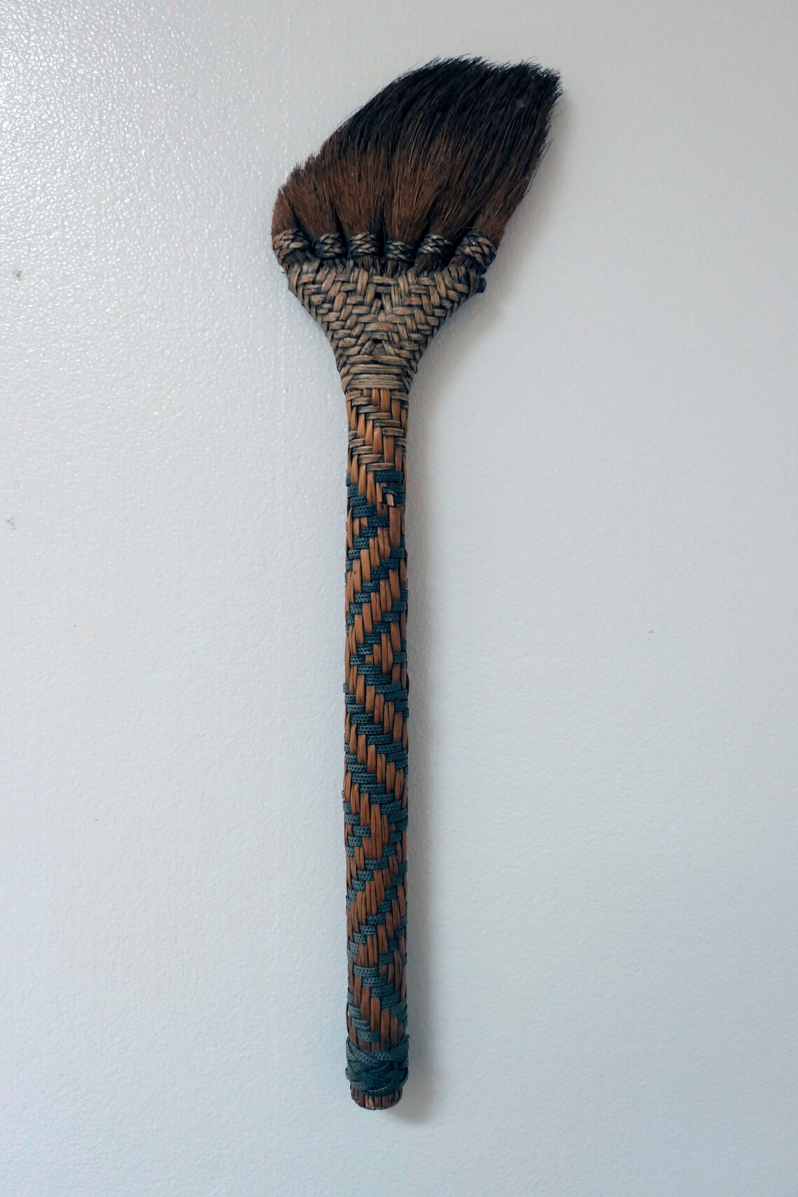 Beautiful Vintage Hand Broom With Wicker Handle, Dark and Light Pattern ...