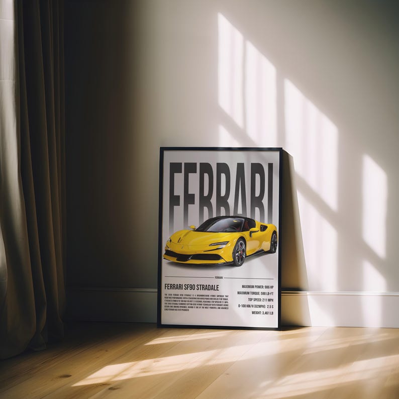 Ferrari SF90 Stradale Poster Car Print, Digital Download, Cool, Wall ...