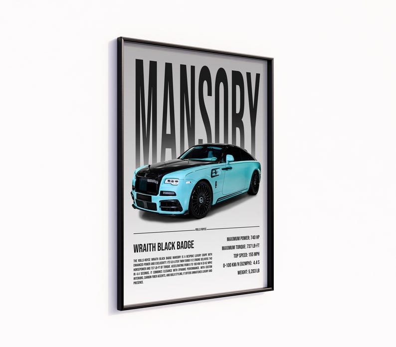Rolls Royce Wraith Black Badge Mansory Poster Car Print, Digital ...