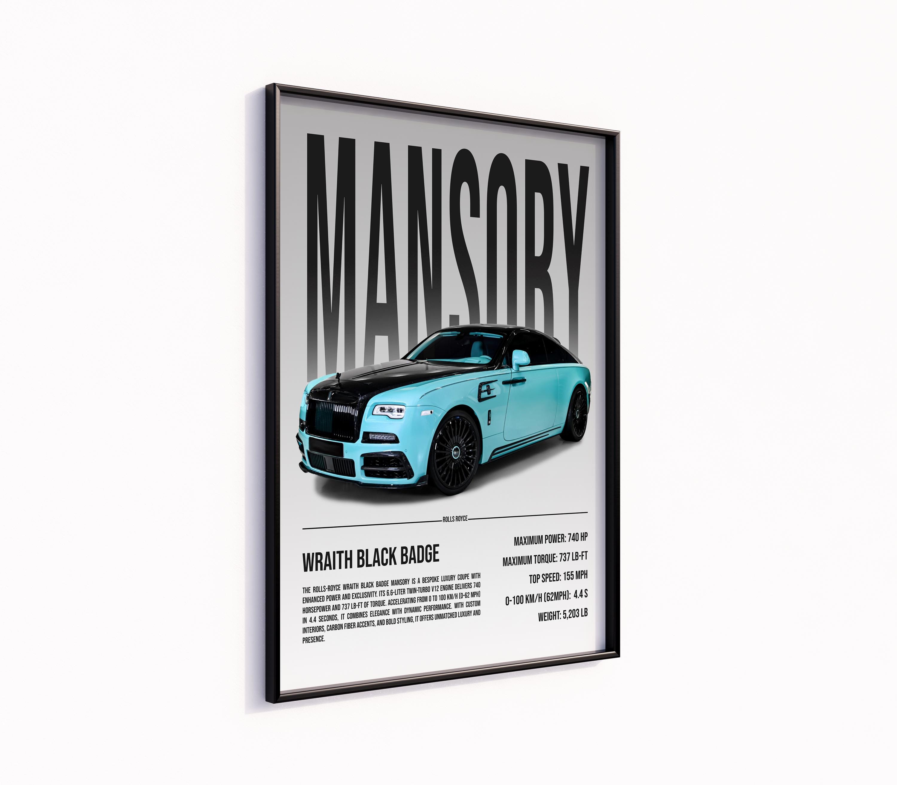 Rolls Royce Wraith Black Badge Mansory Poster Car Print, Digital ...