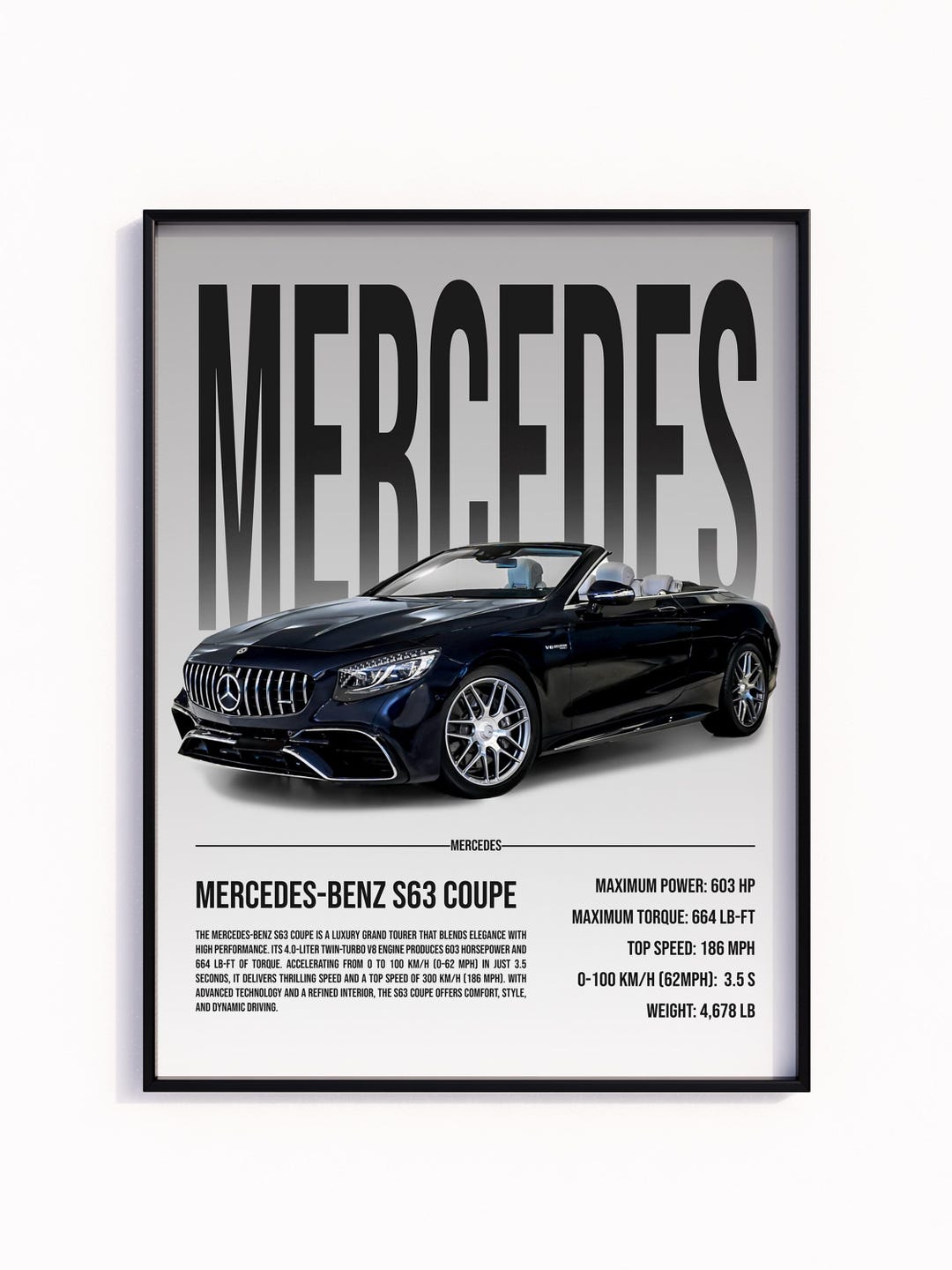 Mercedes Benz S63 Coupe Poster Car Print, Digital Download, Cool, Wall ...
