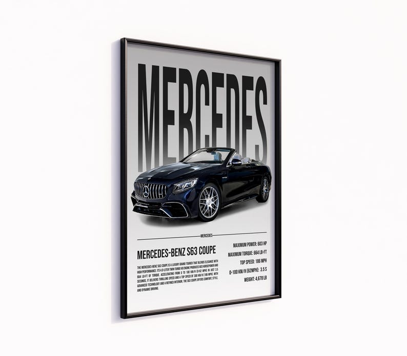 Mercedes Benz S63 Coupe Poster Car Print, Digital Download, Cool, Wall ...
