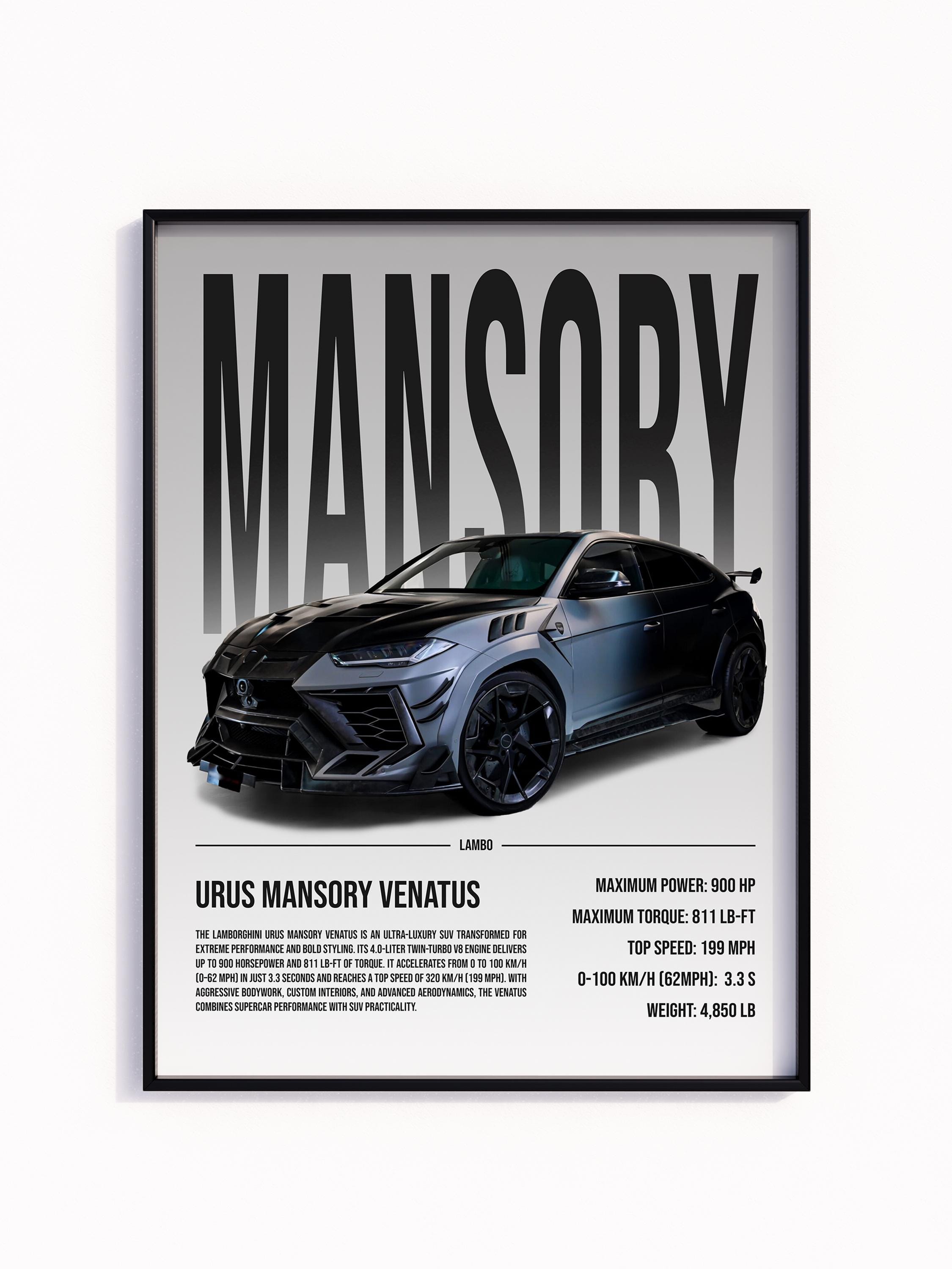Lamborghini Urus Mansory Venatus Poster Car Print, Digital Download ...