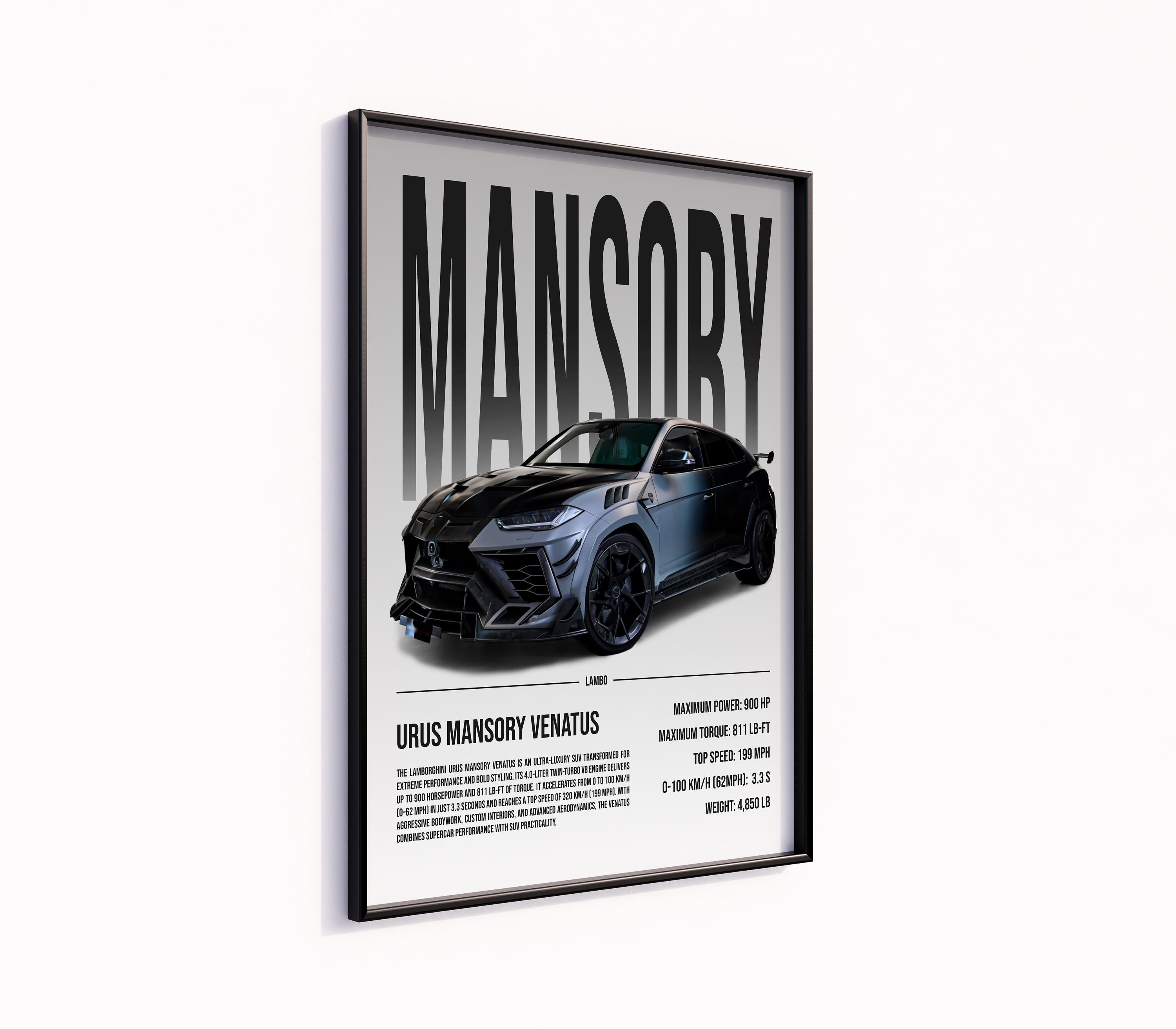 Lamborghini Urus Mansory Venatus Poster Car Print, Digital Download ...