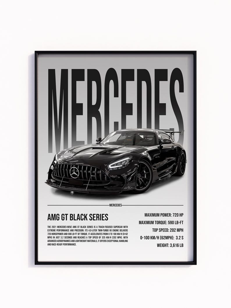 Mercedes AMG GT Black Series Poster Car Print, Digital Download, Cool ...
