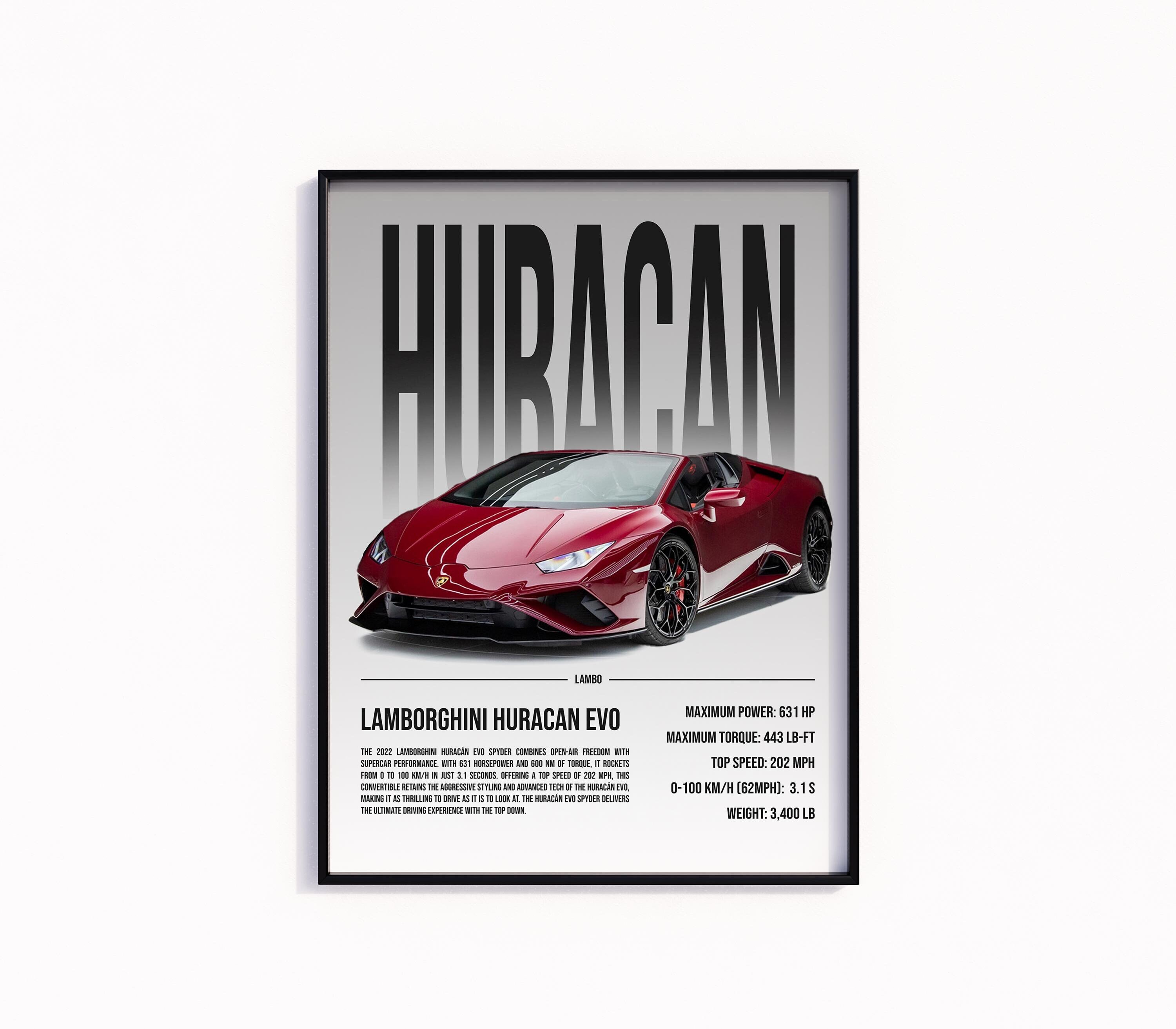 Lamborghini Huracán EVO Spyder Poster Car Print, Digital Download, Cool ...