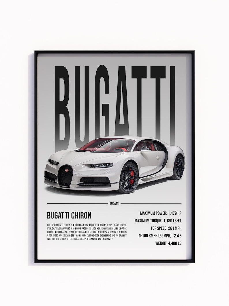 Bugatti Chiron Poster Car Print, Digital Download, Cool, Wall Print ...