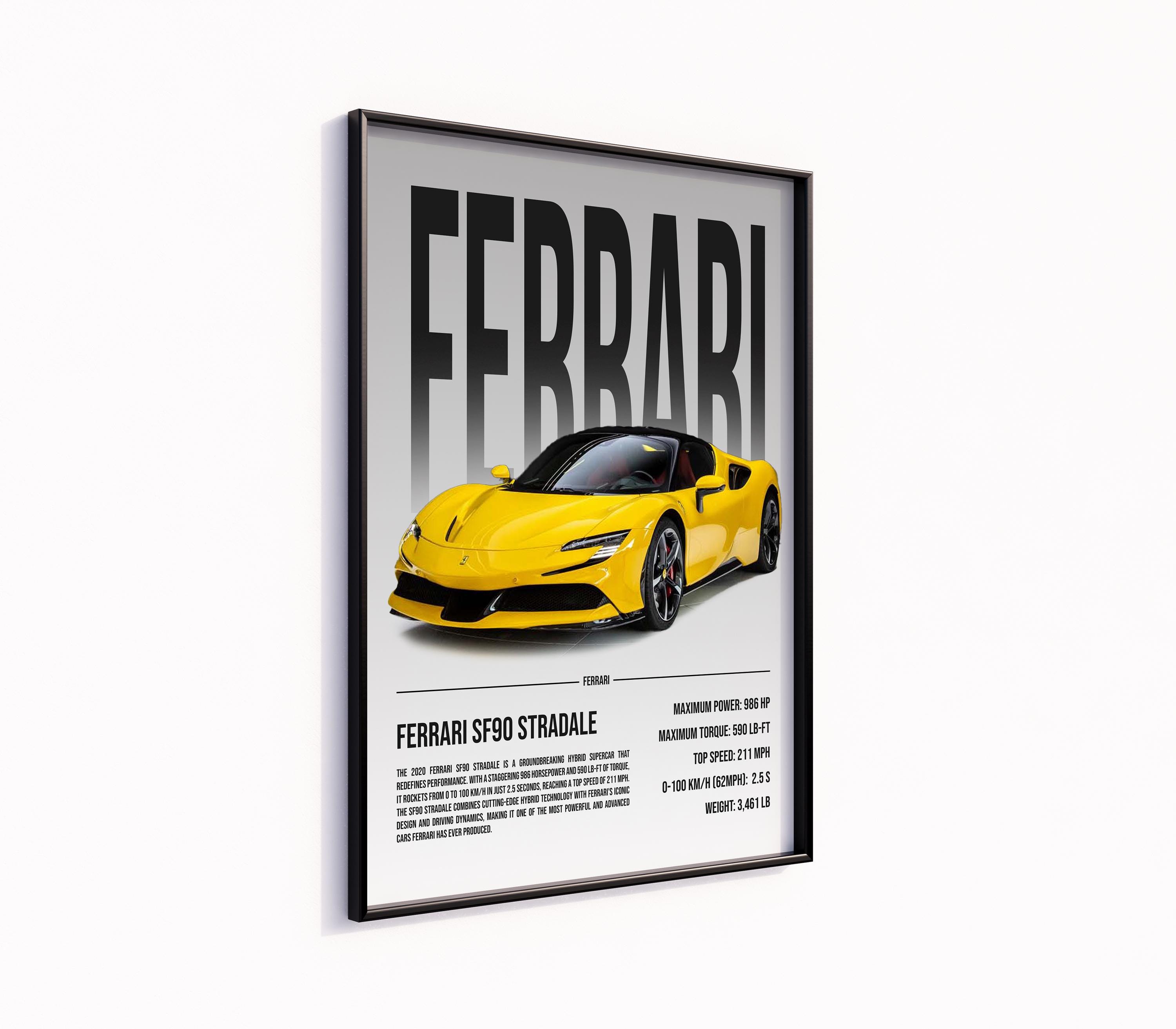 Ferrari SF90 Stradale Poster Car Print, Digital Download, Cool, Wall ...