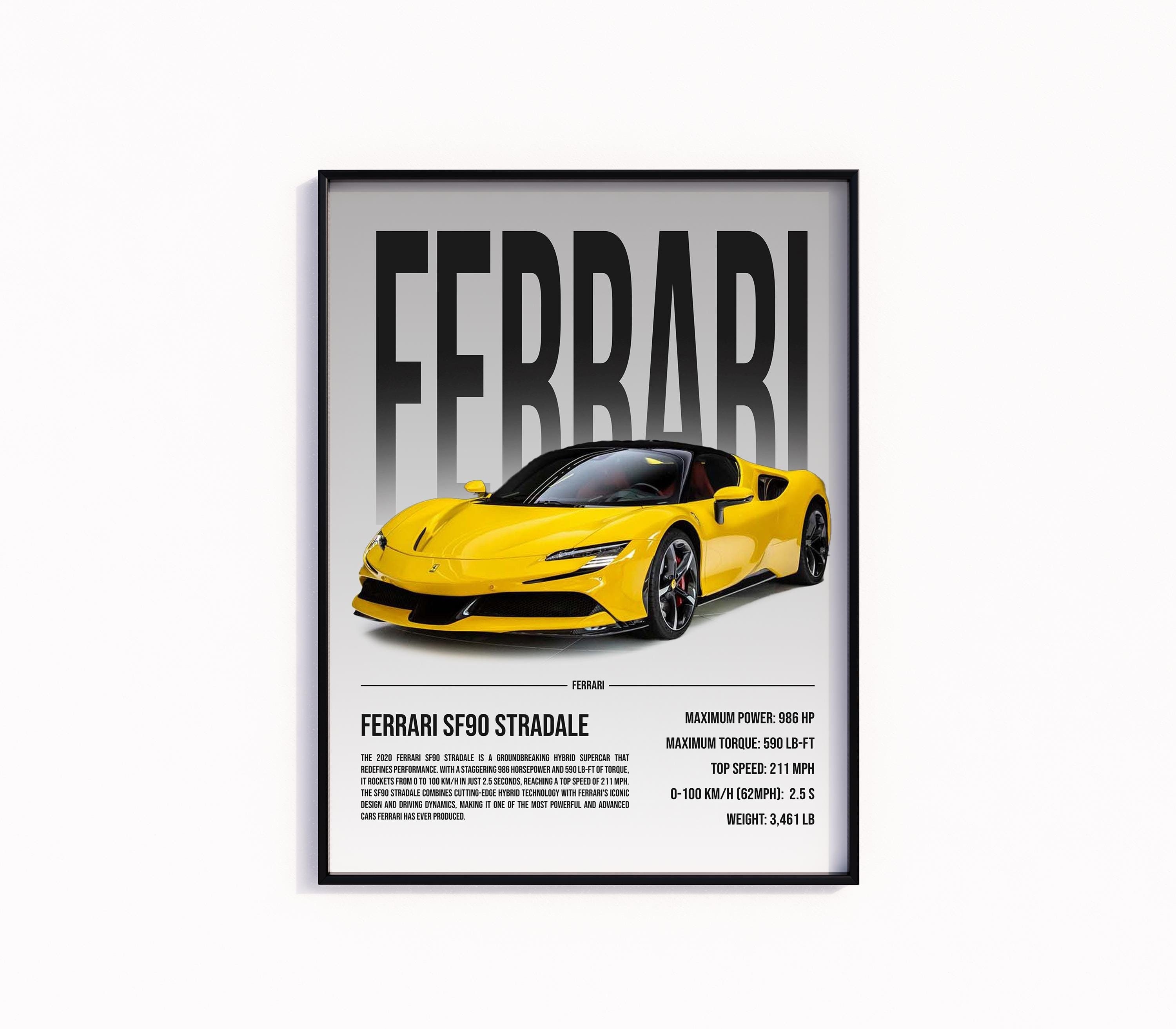 Ferrari SF90 Stradale Poster Car Print, Digital Download, Cool, Wall ...
