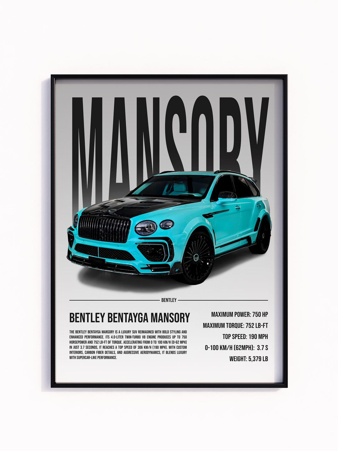 Bentley Bentayga Mansory Poster Car Print, Physical Print, Hyper Car ...