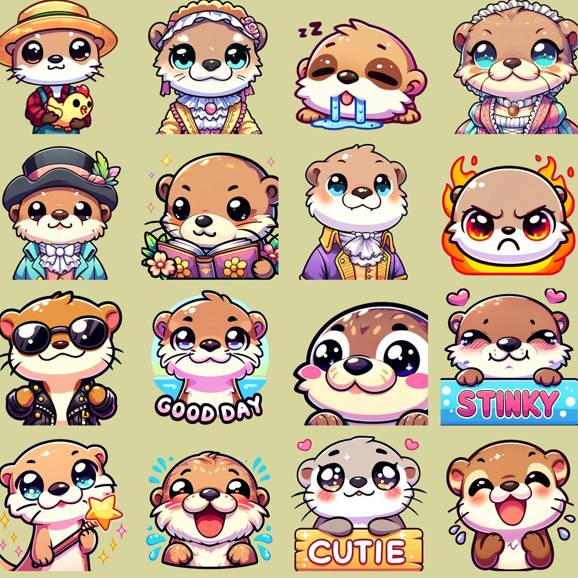 Cute Kawaii Fun Otters Emote Bundle Twitch, Youtube, Discord Emotes ...