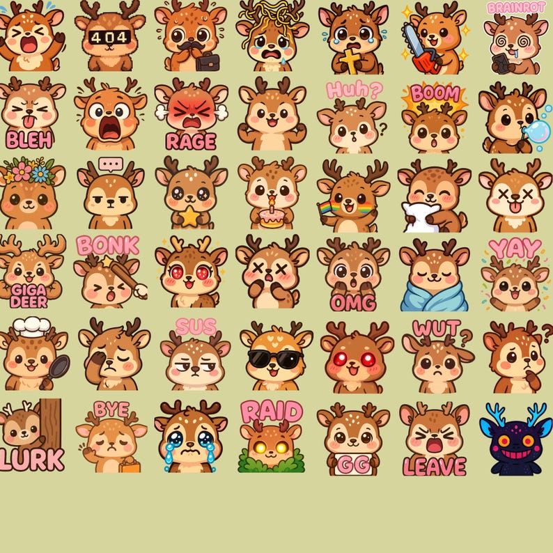 Kawaii Deer Emote Bundle: Twitch, Youtube, Discord - Etsy