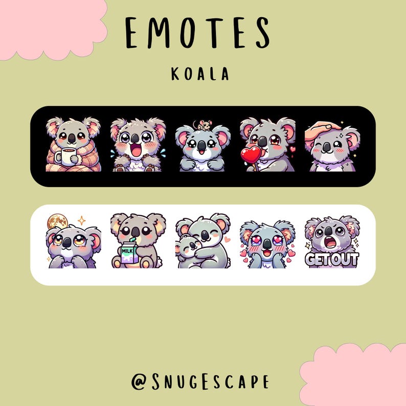 Cute Kawaii Koala Emote Bundle Twitch, Youtube, Discord Emotes, Cute ...