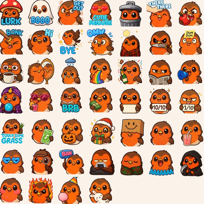Cute Kawaii Cute Robin Bird Emote Bundle Twitch, Youtube, Discord ...