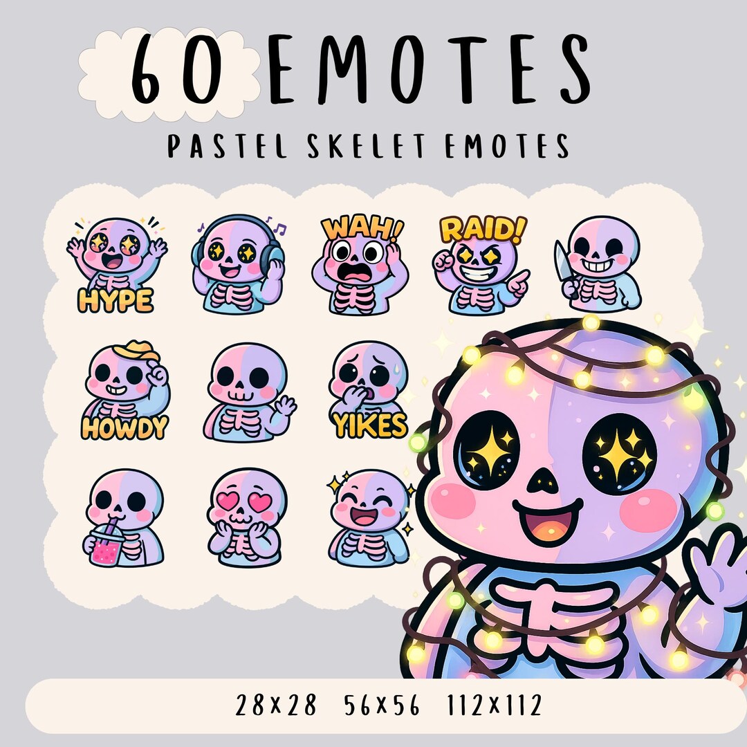 Kawaii Pastel Skeleton Emote Bundle, Twitch Discord Youtube - Etsy