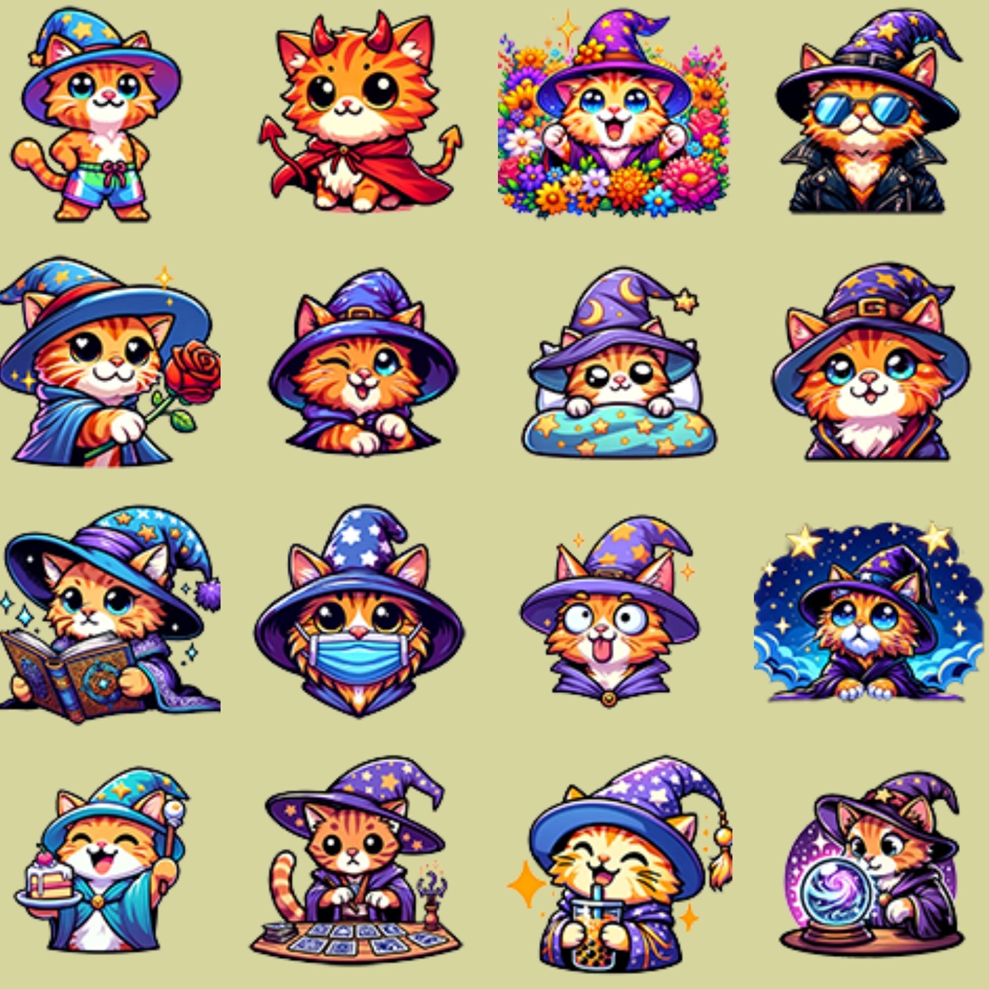 Cute Kawaii Ginger Witch Cat Emotes Bundle Twitch, Youtube, Discord ...