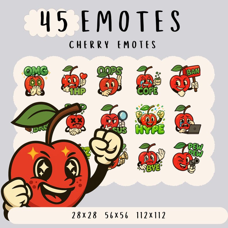 Retro Cherry Emotes Bundle, Twitch, Discord, Youtube - Etsy