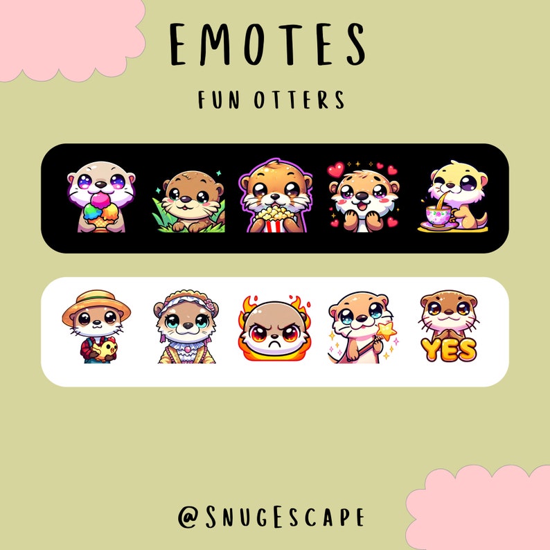 Cute Kawaii Fun Otters Emote Bundle Twitch, Youtube, Discord Emotes ...