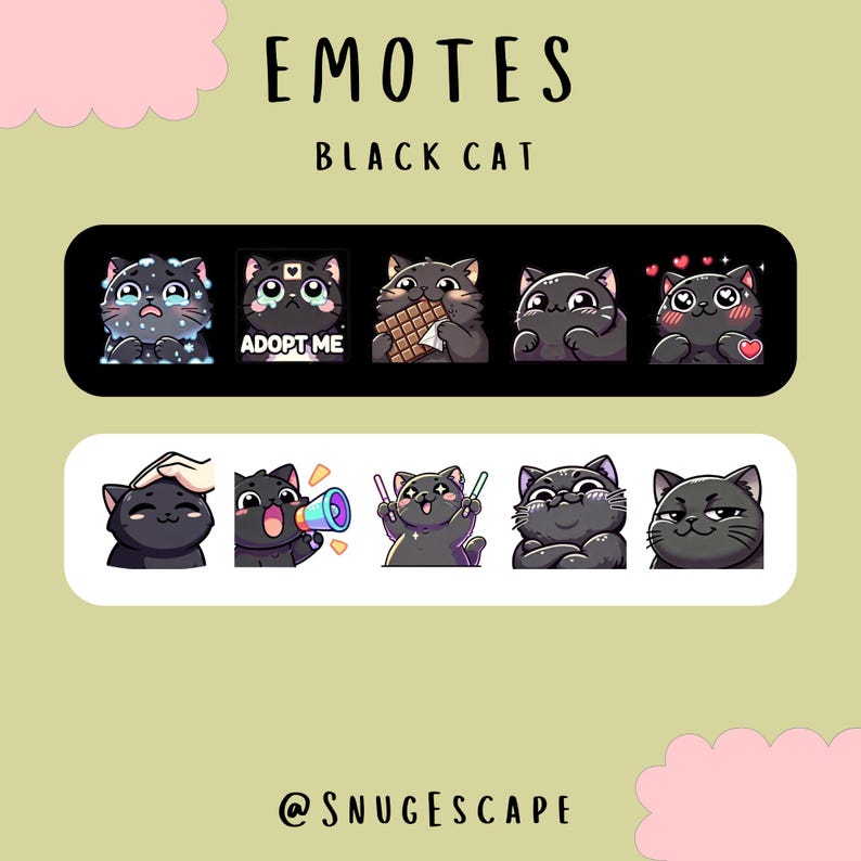 Cute Kawaii Black Cat Emote Bundle Twitch, Youtube, Discord Emotes ...