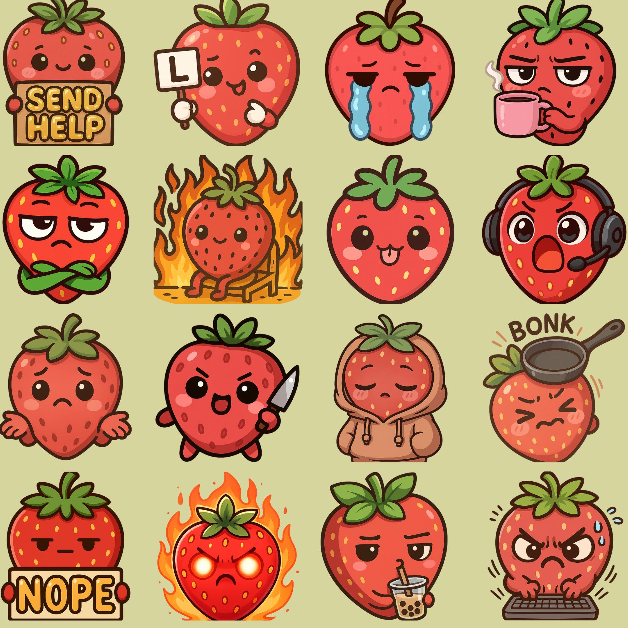 Cute Kawaii Strawberry Emote Bundle Twitch, Youtube, Discord Emotes ...