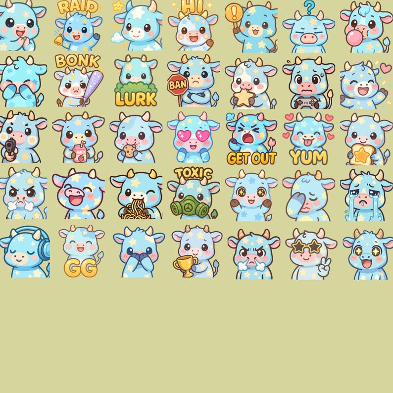 Cute Kawaii Baby Blue Cow Emote Bundle Twitch, Youtube, Discord Emotes ...