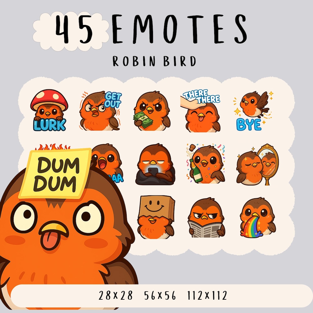 Cute Kawaii Cute Robin Bird Emote Bundle Twitch, Youtube, Discord ...