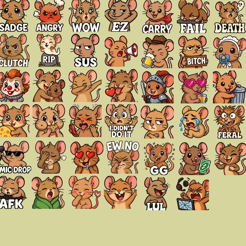 Cute Kawaii Brown Mouse Emote Bundle Twitch, Youtube, Discord Emotes ...