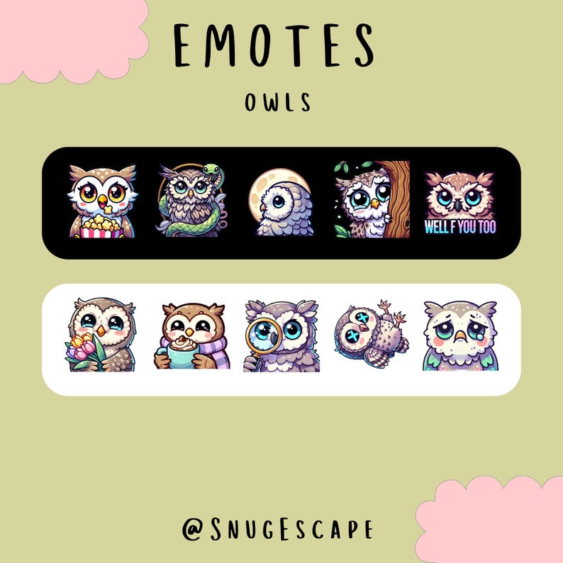 Cute Kawaii Owl Emote Bundle Twitch, Youtube, Discord Emotes, Cute Owl ...