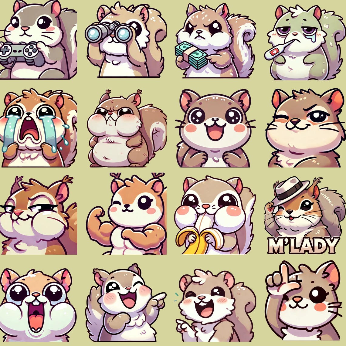 Cute Kawaii Squirrel Emote Bundle Twitch, Youtube, Discord Emotes, Cute ...