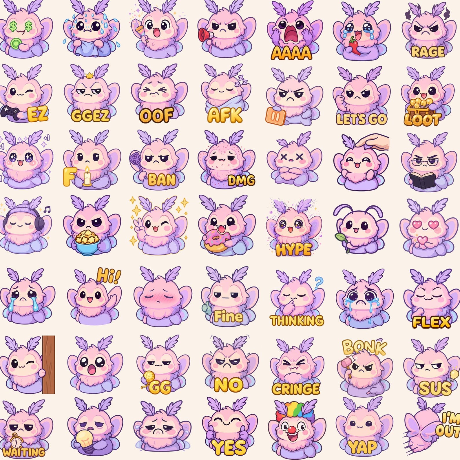 Kawaii Pastel Pink Blue Moth Emote Bundle: Twitch, Youtube, Discord - Etsy
