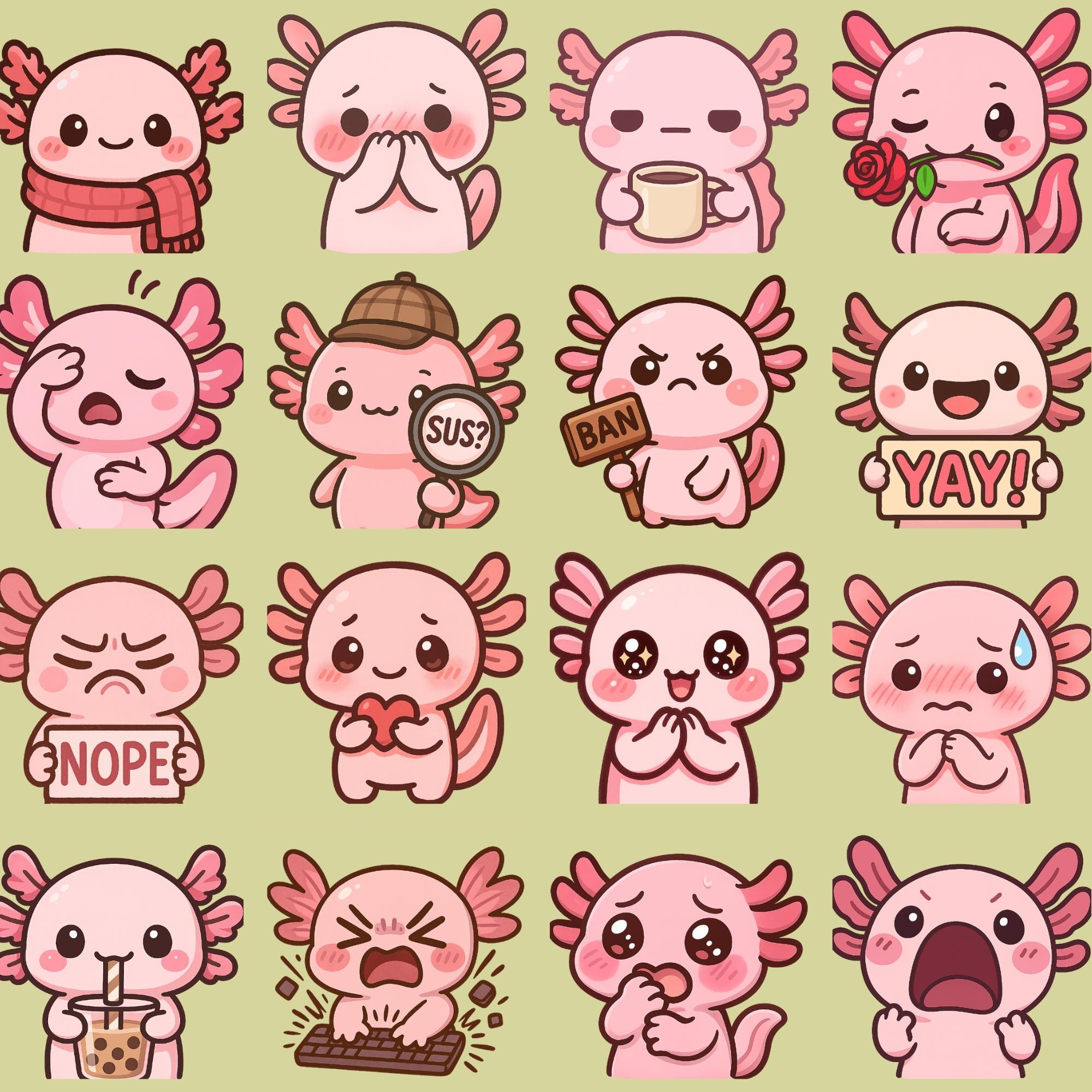 Cute Kawaii Cute Pink Axolotl Emote Bundle Twitch, Youtube, Discord ...