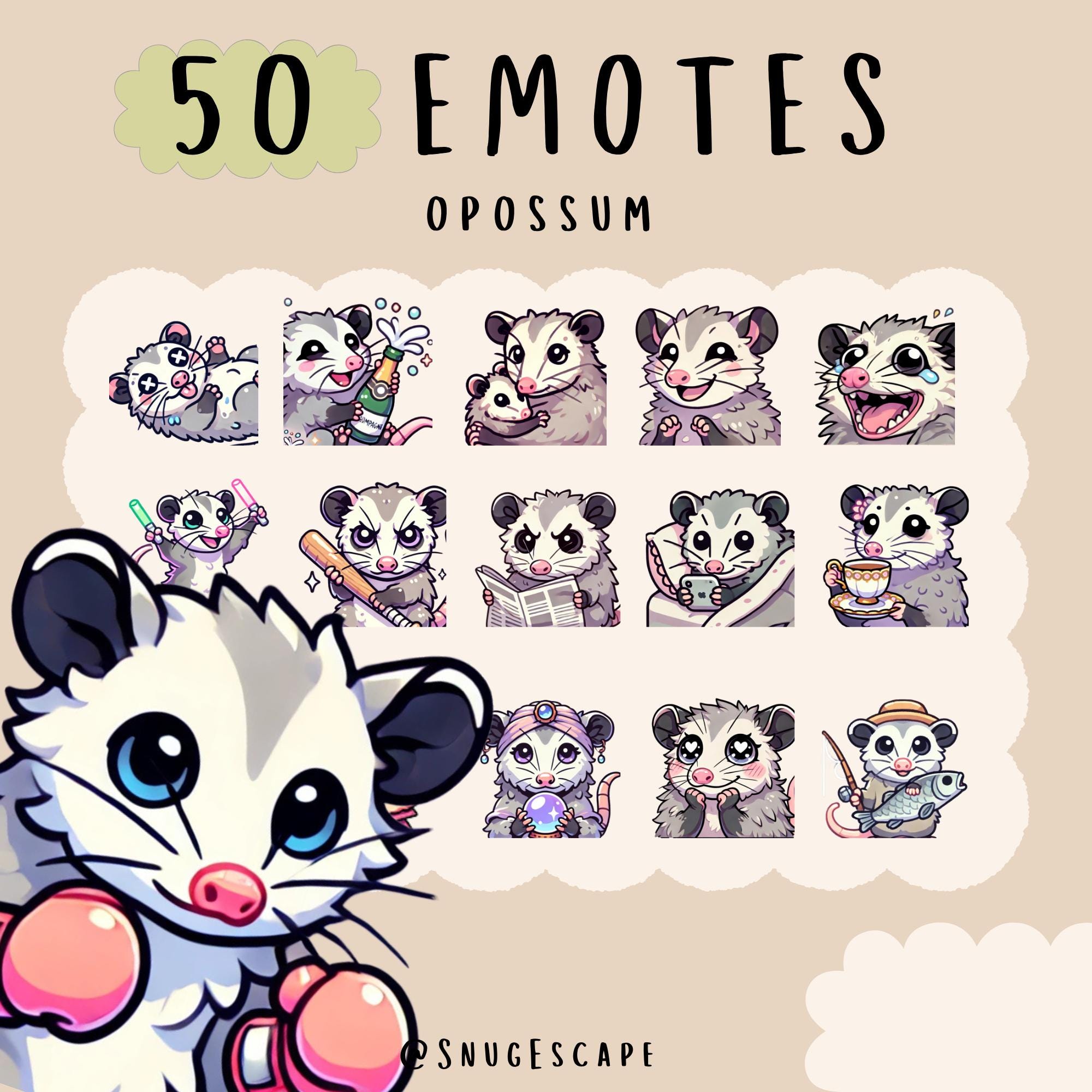 Cute Kawaii Opossum Emote Bundle Twitch, Youtube, Discord Emotes, Cute ...