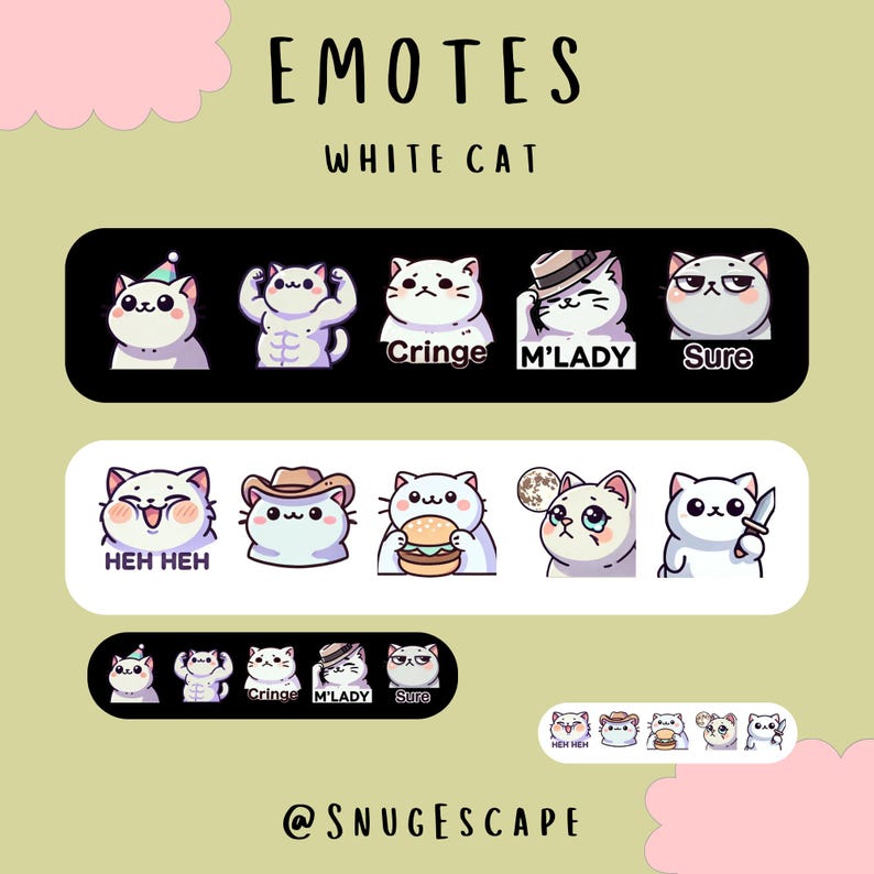 Kawaii White Cat Emote Bundle, Twitch, Youtube, Discord - Etsy Canada