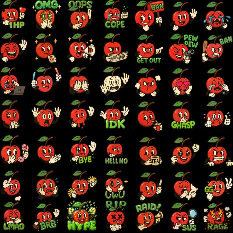 Retro Cherry Emotes Bundle, Twitch, Discord, Youtube - Etsy