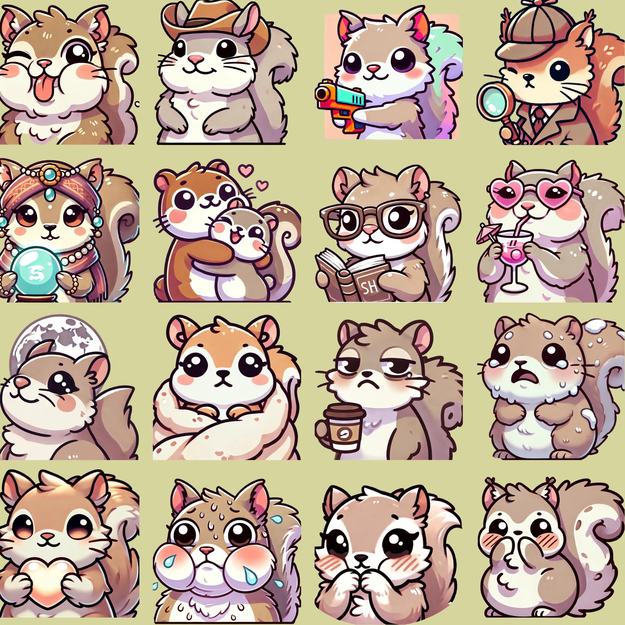 Cute Kawaii Squirrel Emote Bundle Twitch, Youtube, Discord Emotes, Cute ...