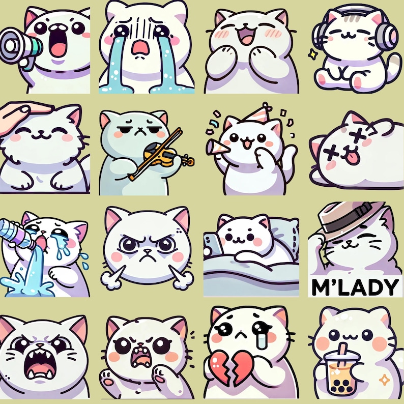 Kawaii White Cat Emote Bundle, Twitch, Youtube, Discord - Etsy Canada