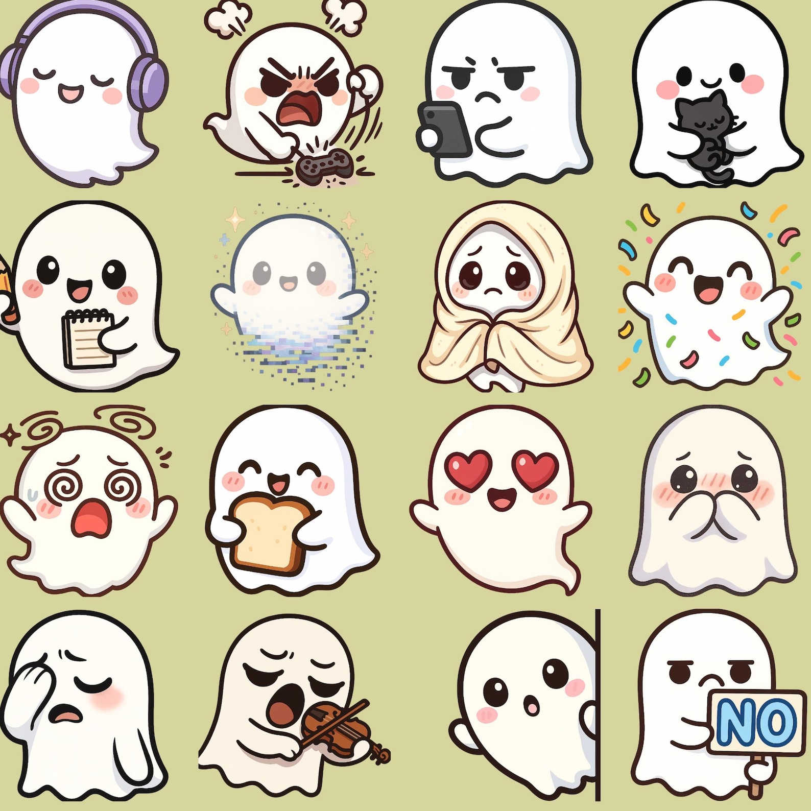 Cute Kawaii Cute White Ghost Emote Bundle Twitch, Youtube, Discord ...