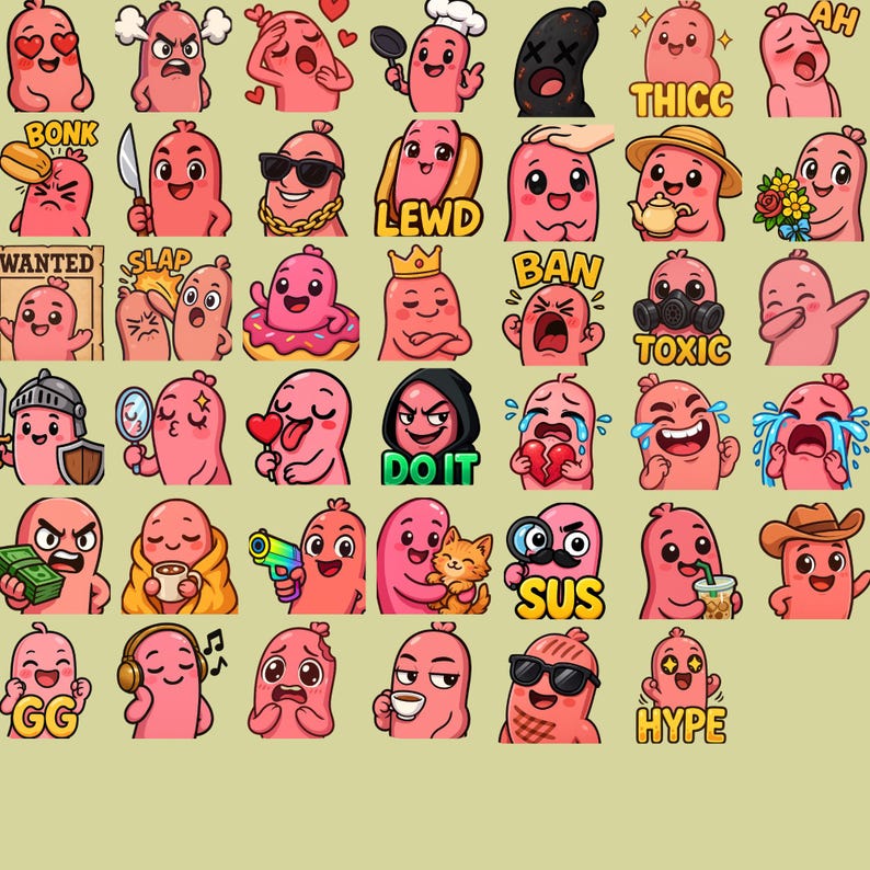 Cute Kawaii Sausage Emote Bundle Twitch, Youtube, Discord Emotes, Cute ...