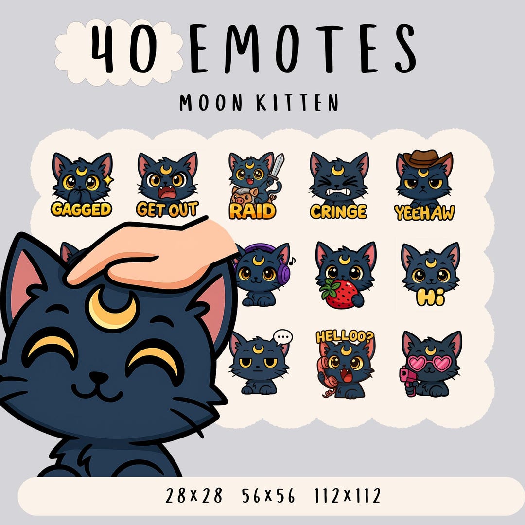 Black Moon Kitten Chat Emotes, Cute Cat Twitch, Youtube, Discord Emotes ...
