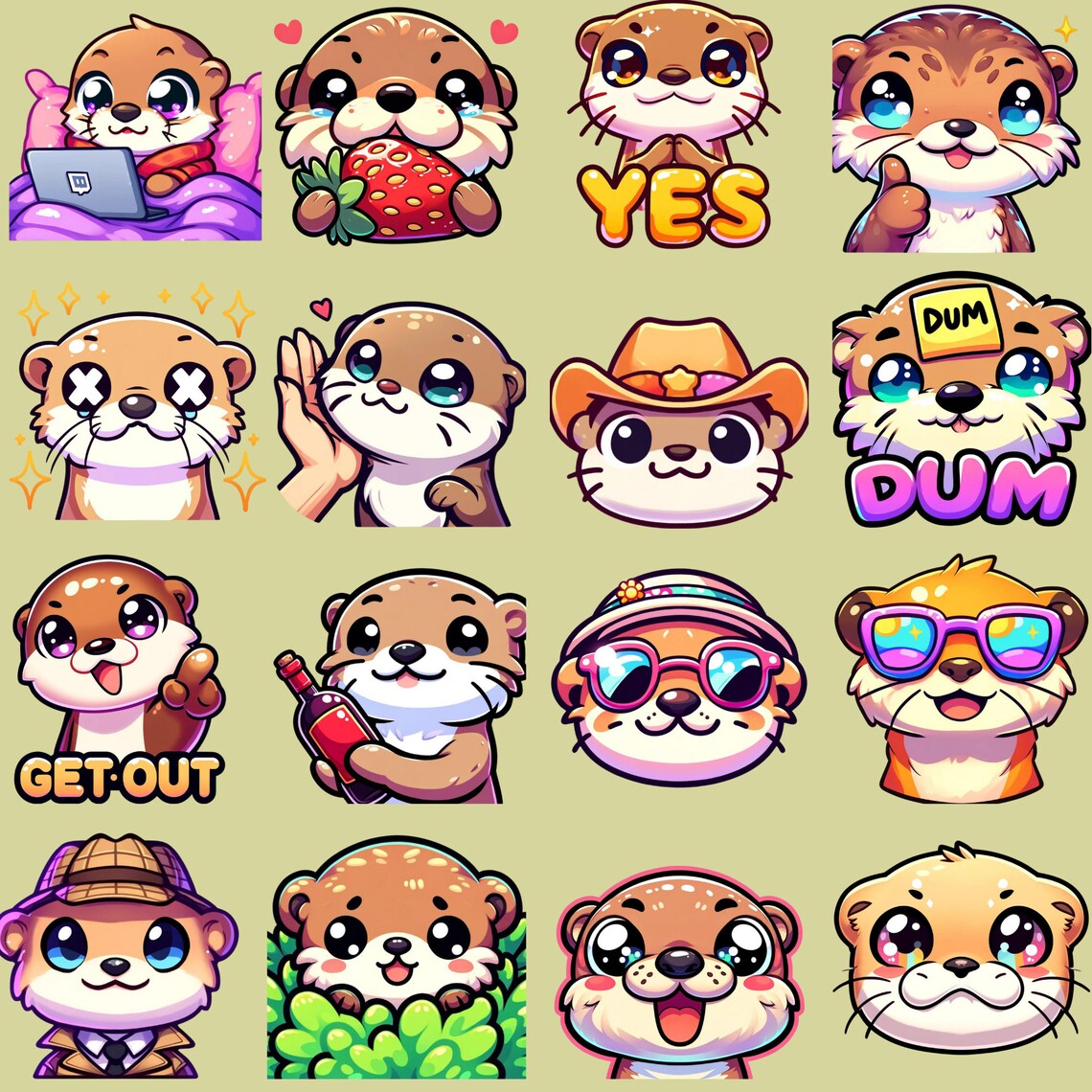 Cute Kawaii Fun Otters Emote Bundle Twitch, Youtube, Discord Emotes ...