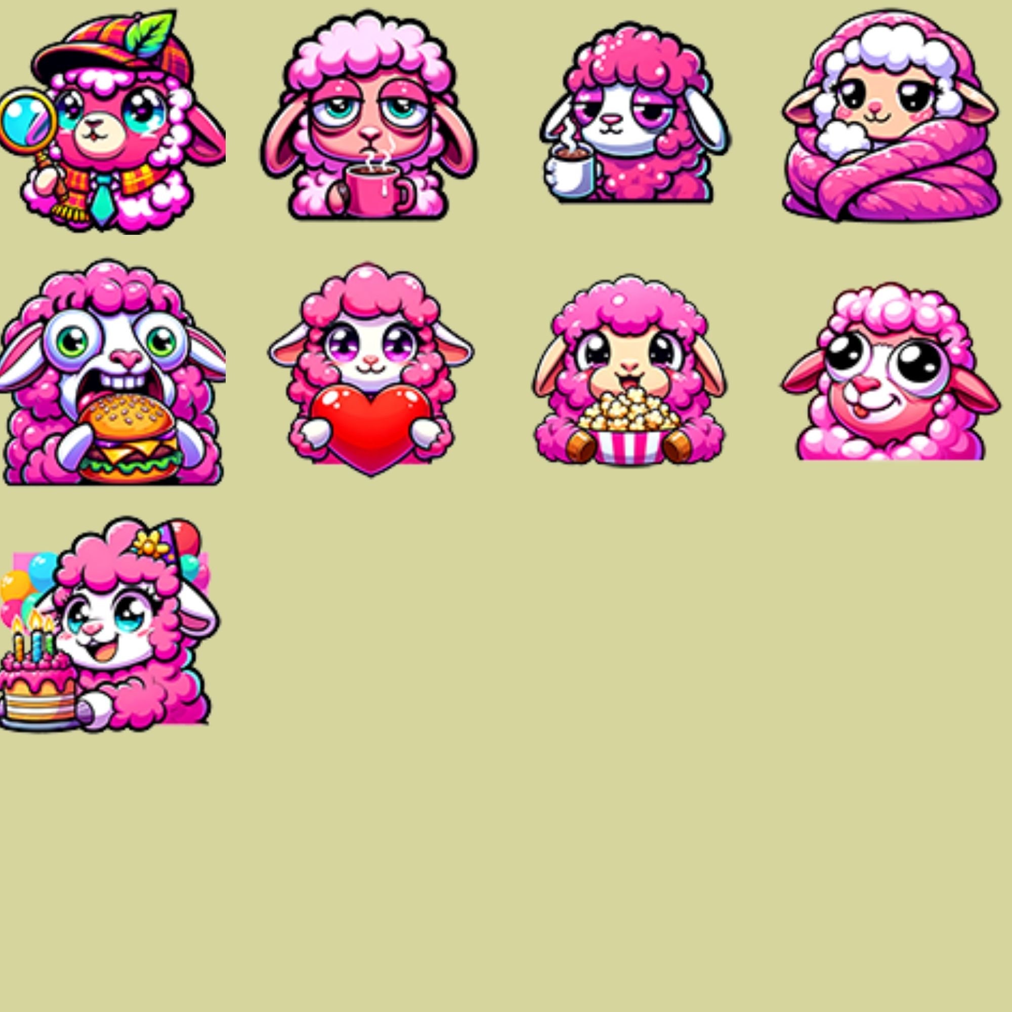 Cute Kawaii Pink Sheep Emotes Bundle Twitch, Youtube, Discord Emotes ...