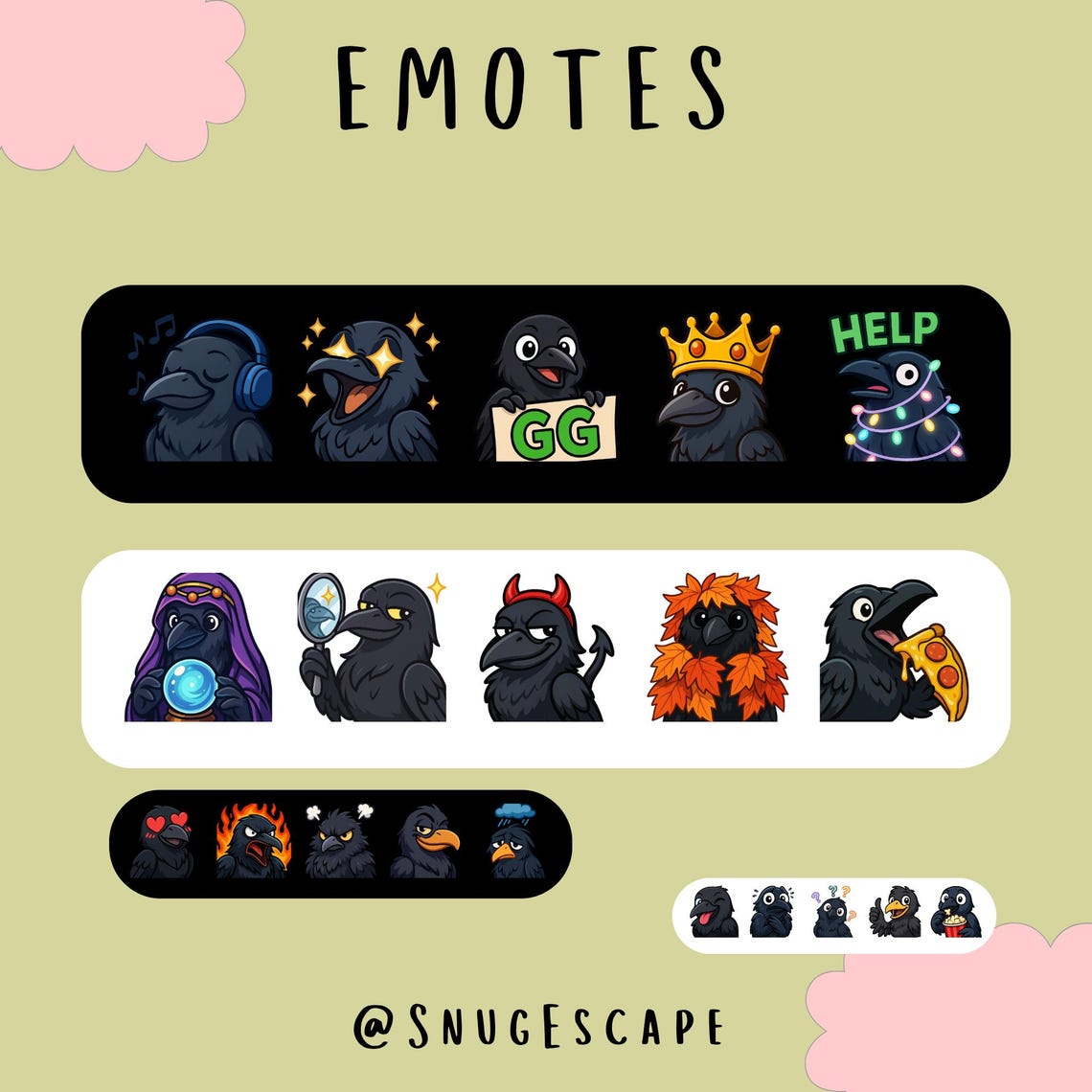 Cute Black Raven Emote Bundle Twitch, Youtube, Discord Emotes, Cute ...