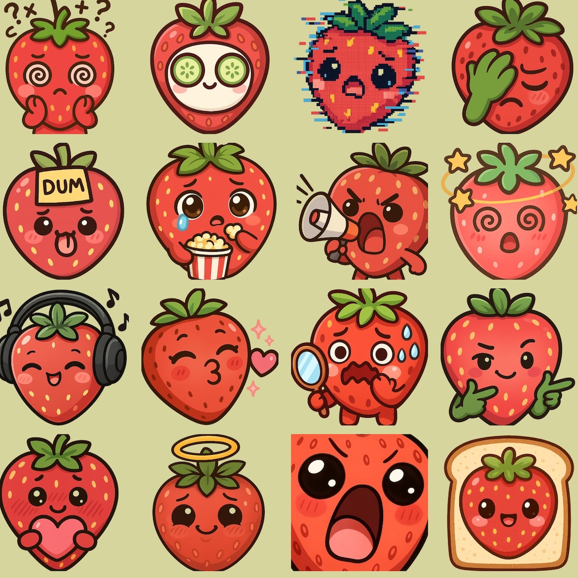 Cute Kawaii Strawberry Emote Bundle Twitch, Youtube, Discord Emotes ...