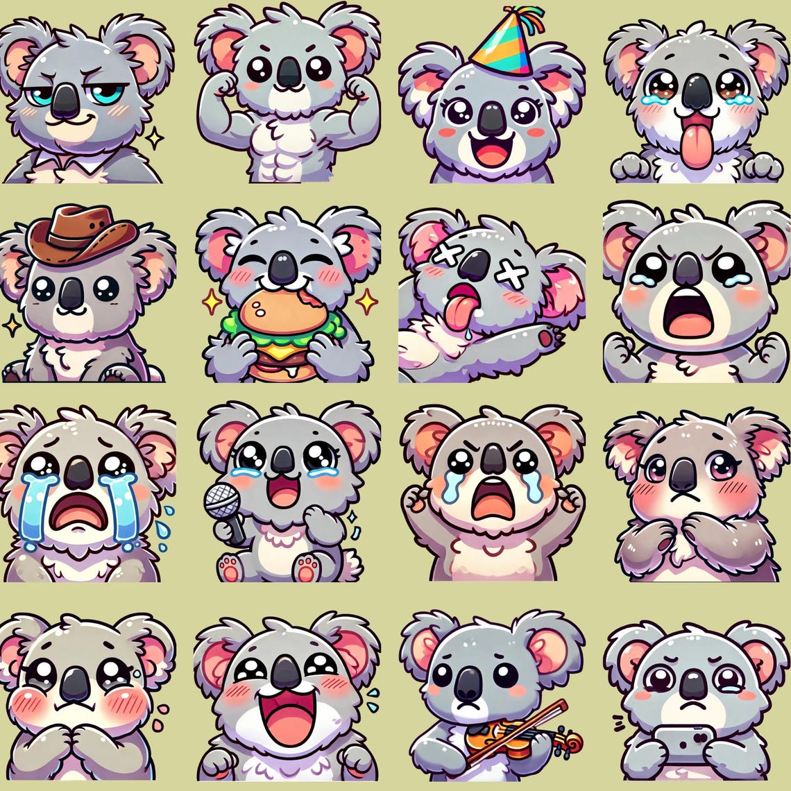 Cute Kawaii Koala Emote Bundle Twitch, Youtube, Discord Emotes, Cute ...