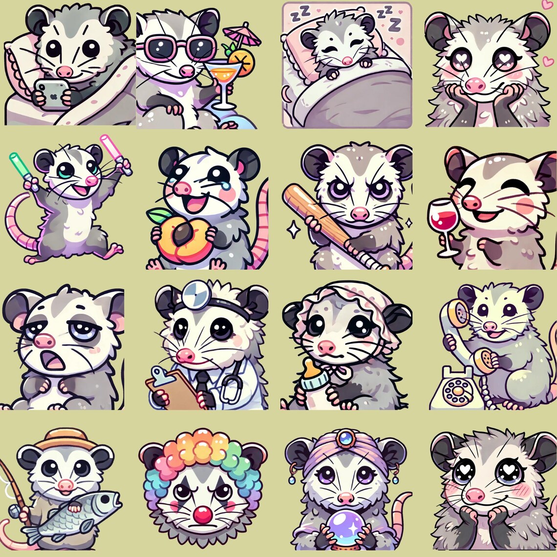 Cute Kawaii Opossum Emote Bundle Twitch, Youtube, Discord Emotes, Cute ...