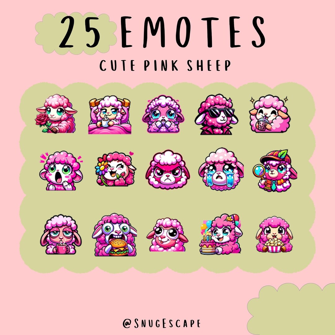 Cute Kawaii Pink Sheep Emotes Bundle Twitch, Youtube, Discord Emotes ...