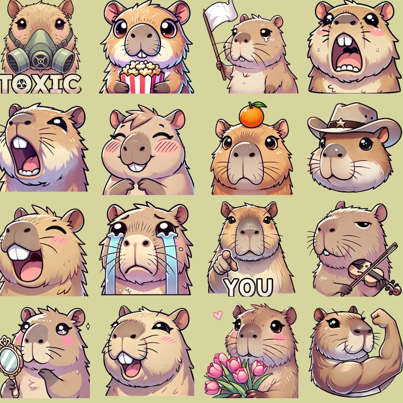 Cute Kawaii Capybara Emote Bundle Twitch, Youtube, Discord Emotes, Cute ...